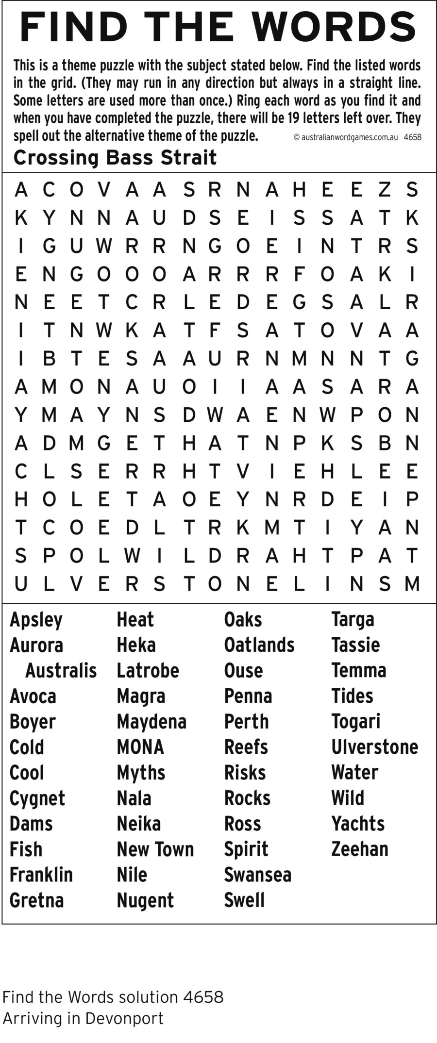 International Wordfind for Feb 13, 2020, by Auspac Media of Unit 4 ...