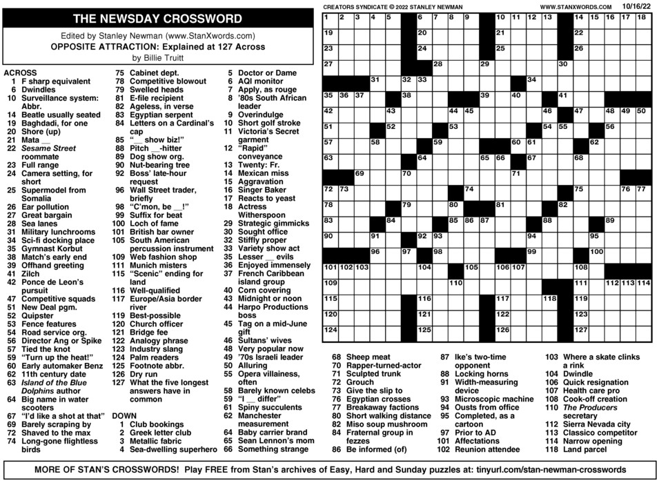 Newsday Crossword Sunday For Oct 16 2022 By Stanley Newman Creators Newsday Crossword Sunday For Oct 16 2022 By Stanley Newman Creators